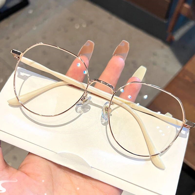 Geometric metal frame glasses: fashion and plaid coexist, making you ...