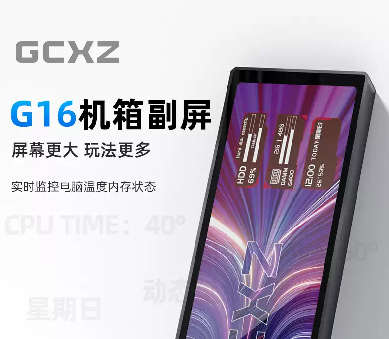 GCXZ 9.16寸機箱副屏顯示器包豪斯風格適用於AIDA64監控