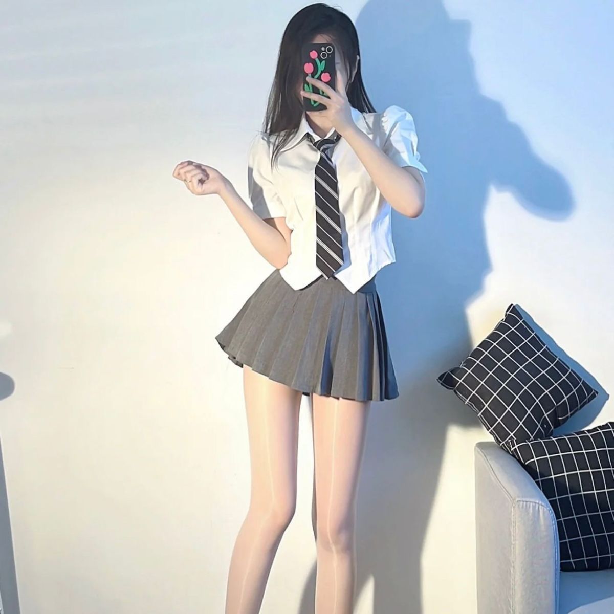 学院风短款衬衫女修身衬衣领带法式收腰上衣搭配百褶裙jk制服套装-Taobao