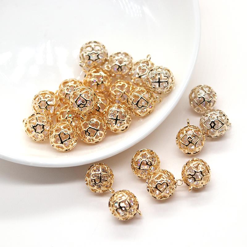 18K包金爱心镂空吊坠保色锆石圆球隔珠手工串手链项链散珠材料-Taobao
