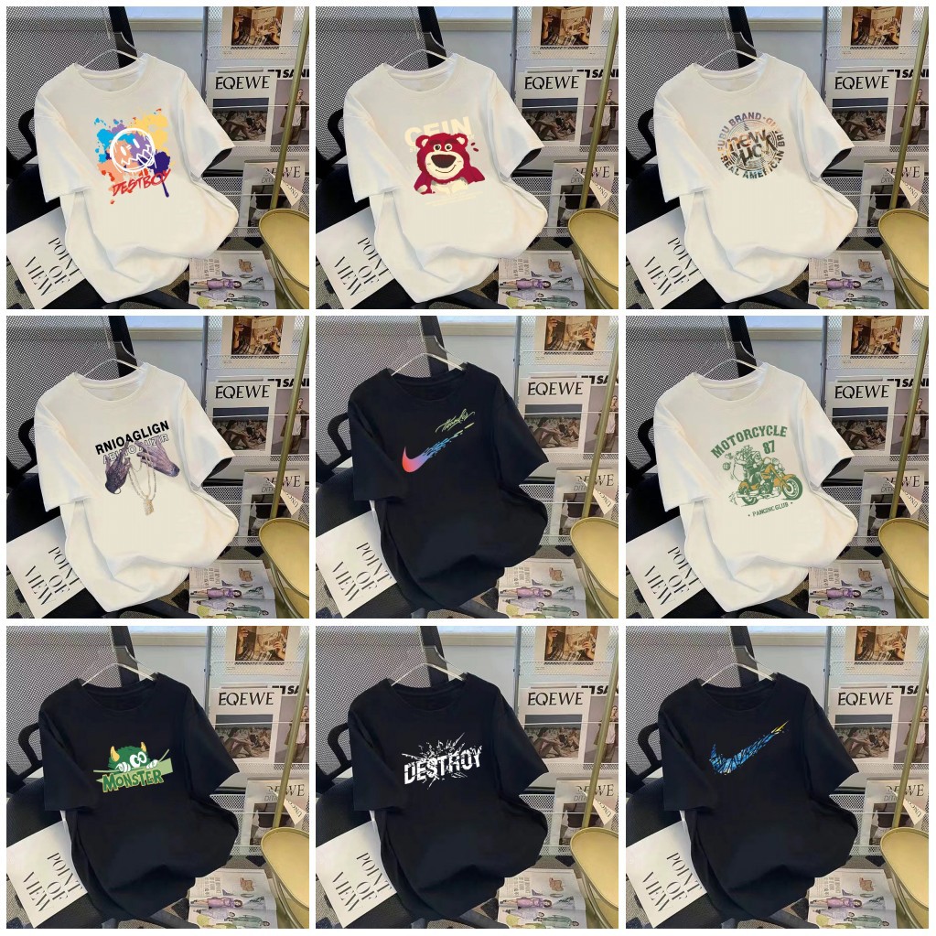 2024年新款夏季纯棉短袖t恤男装潮牌韩版宽松大码时尚半袖衫ins-Taobao