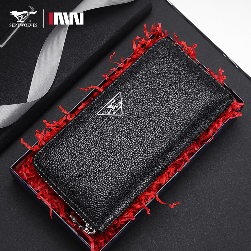 Septwolves Men's Genuine Leather Wallet 2026 New Long Style Large ...