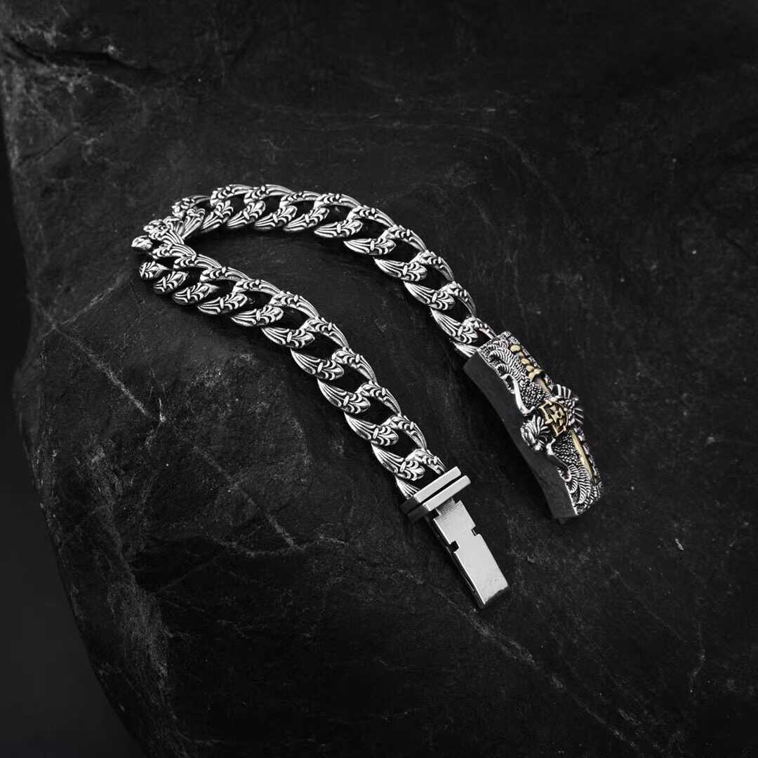 925银新款个性风雄鹰男士手链宽版嘻哈摇滚风手饰-Taobao