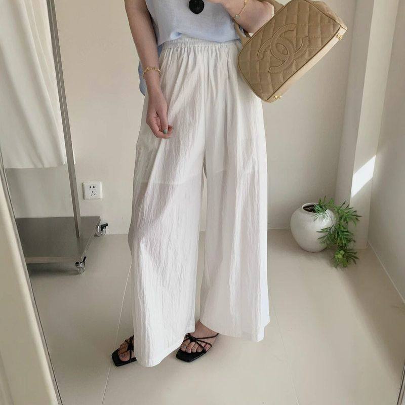 SUSAN 法式慵懶鬆緊腰休閒褲2025夏季新款高腰顯瘦闊腿長褲DS070