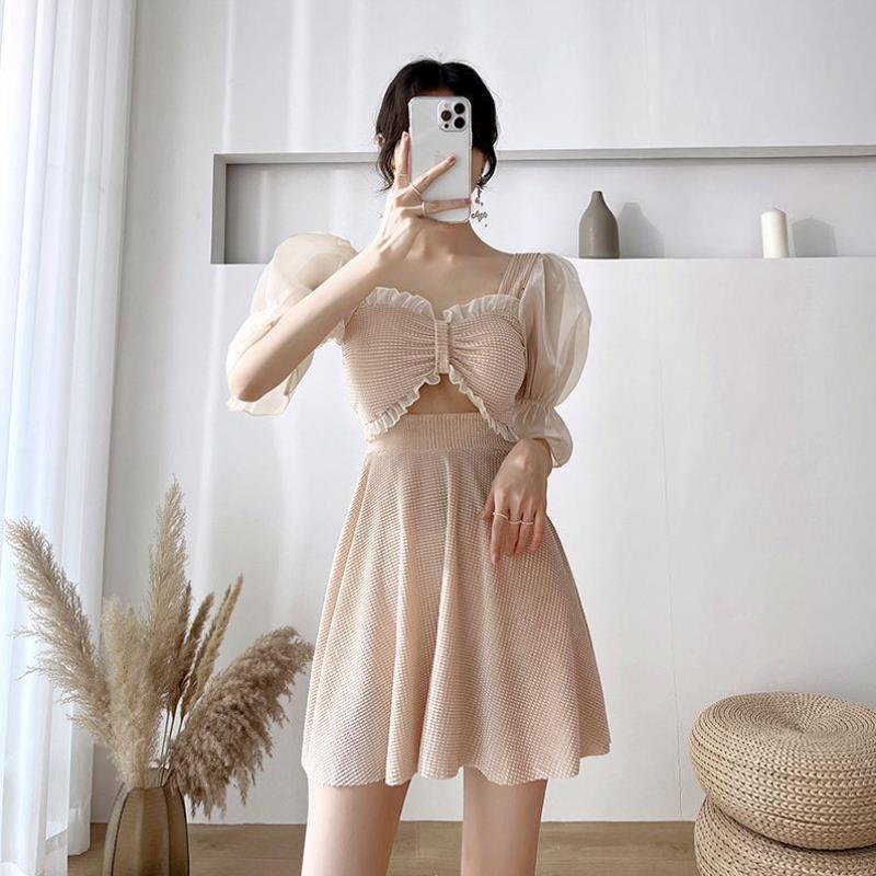 泳衣女士連身裙式新款ins超仙韓版保守遮肚顯瘦少女溫泉度假泳裝-Taobao