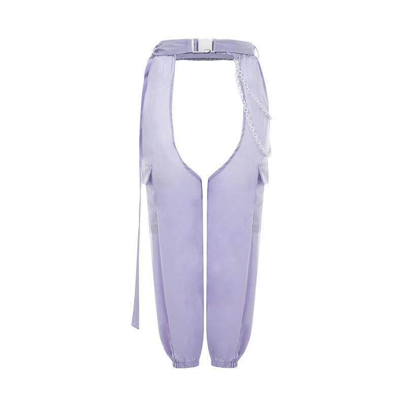 Women Buckles Bottomless Pants High Waist Cargo Trousers Cro: 潮流不倒裤，高腰 ...