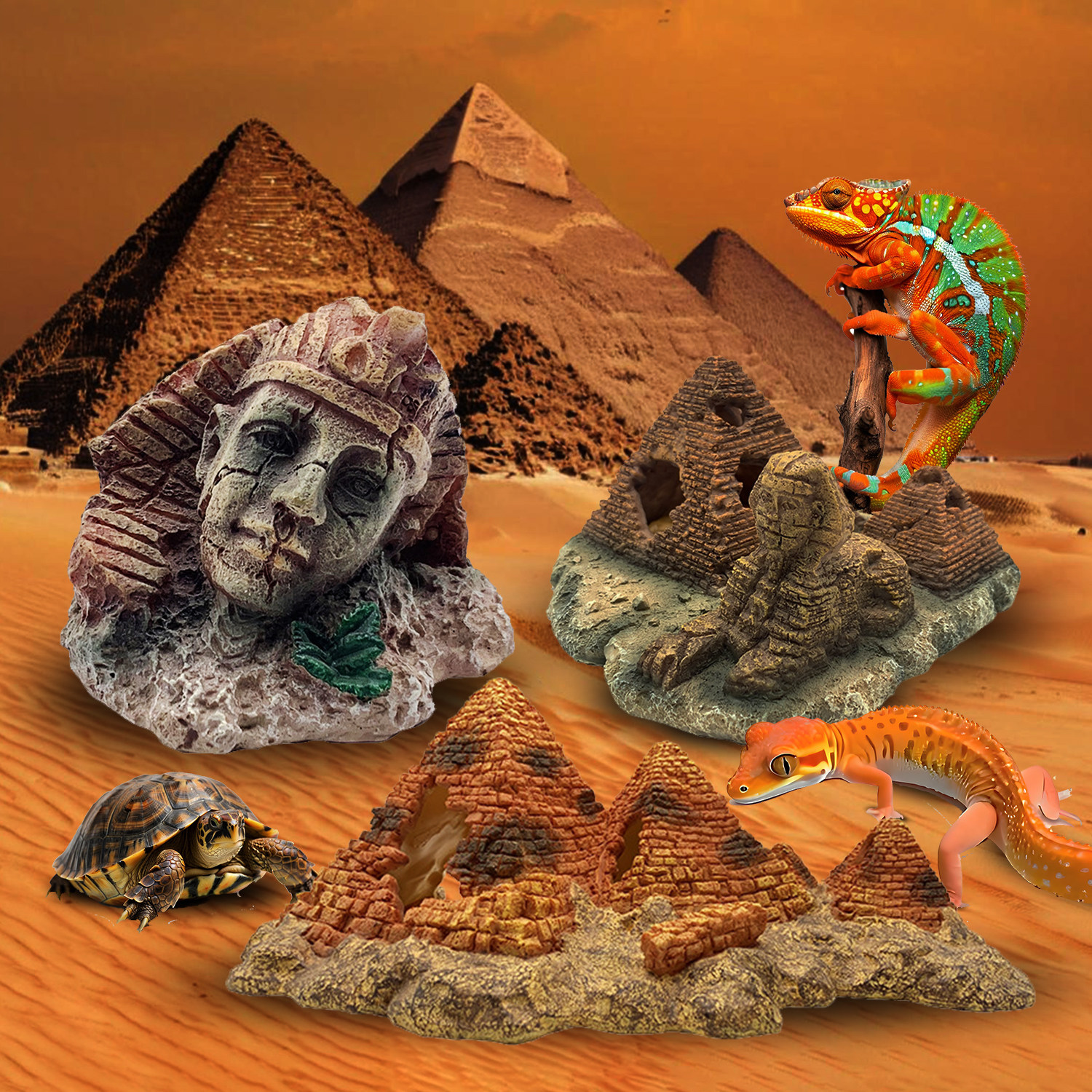 Reptile hideaway terrarium - egyptian pyramid faux rock landscape cave ...