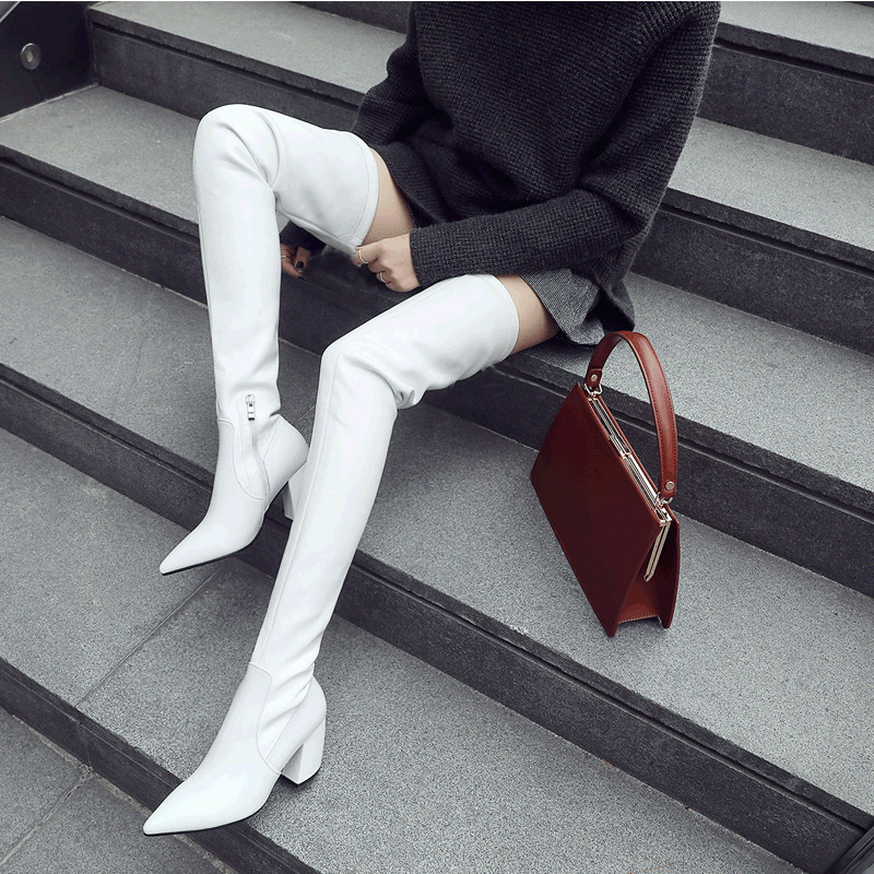 (70CM Super Long Thigh Boots) Pointed Toe Thick Heel High Heels High ...