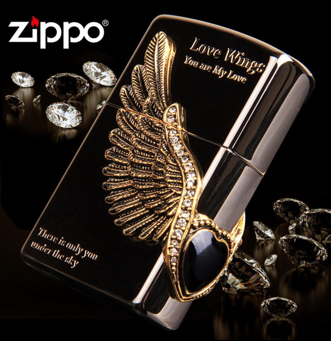 [USD 239.35] zippo Authentic Zippo Lighter Black Ice Love God's Wings ...