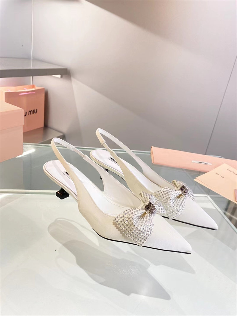 French rhinestone bow pointed high heels Baotou sandals fine heel ...