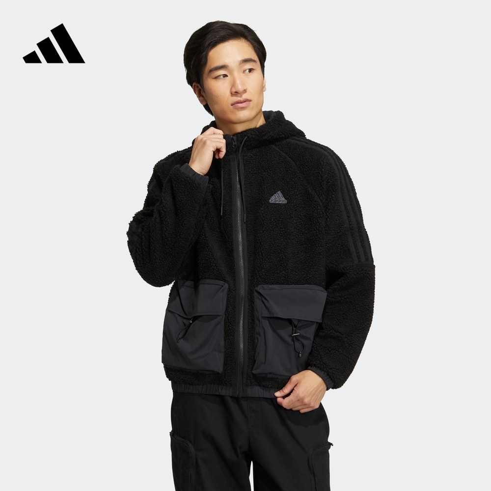 adidas阿迪达斯男装宽松加厚保暖羊羔绒连帽外套HR4440 HR4441-Taobao