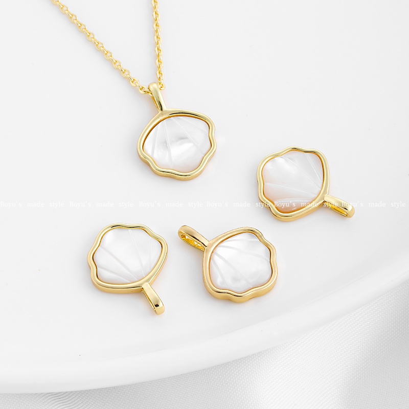 14K包金扇形天然母贝吊坠手工diy项链手链轻奢锁骨链吊饰创意挂件-Taobao