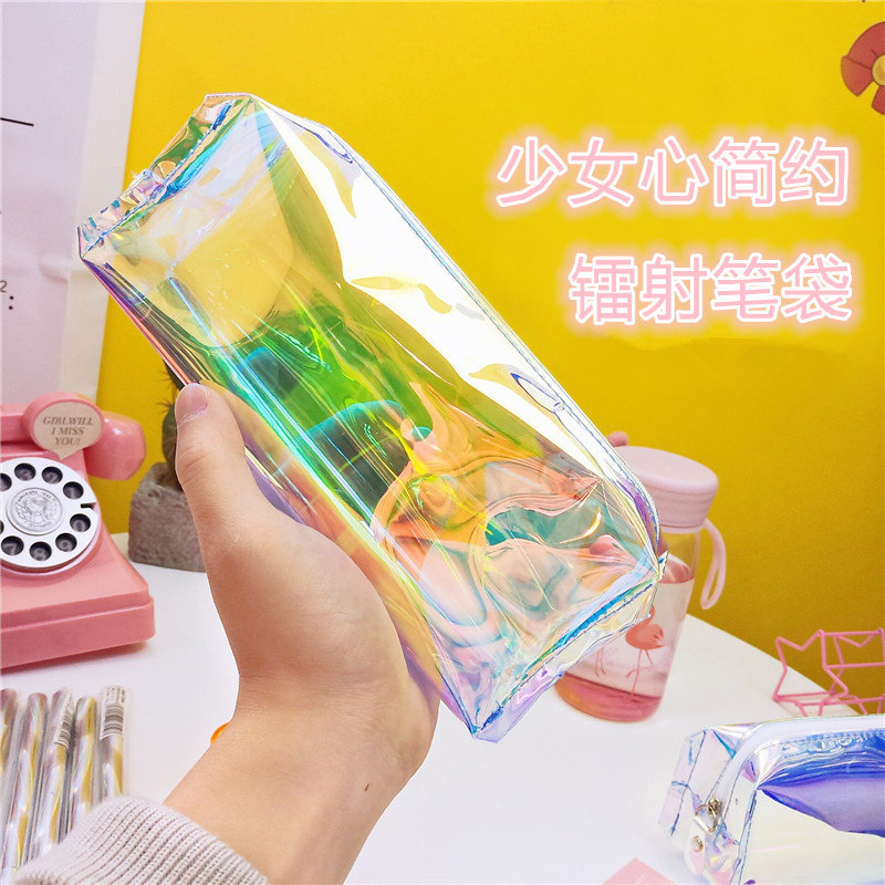 Korea simple transparent laser pencil bag student girl Harajuku cool ...