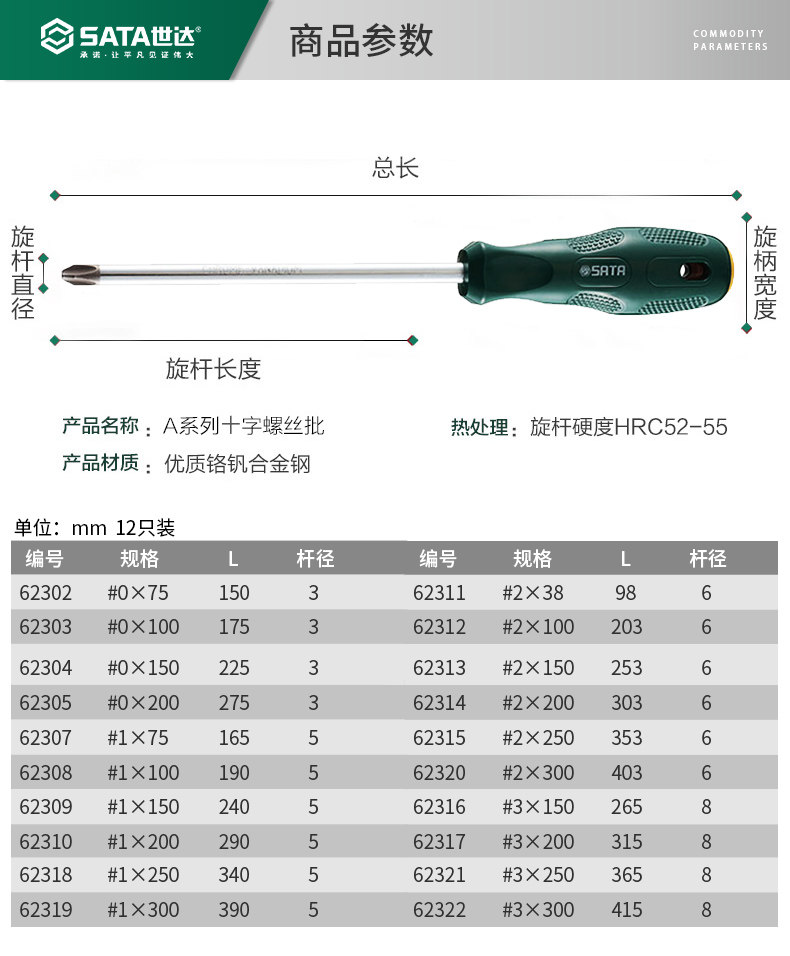 世达工具十字螺丝刀加磁进口梅花起子十字改锥62302-62320-阿里巴巴