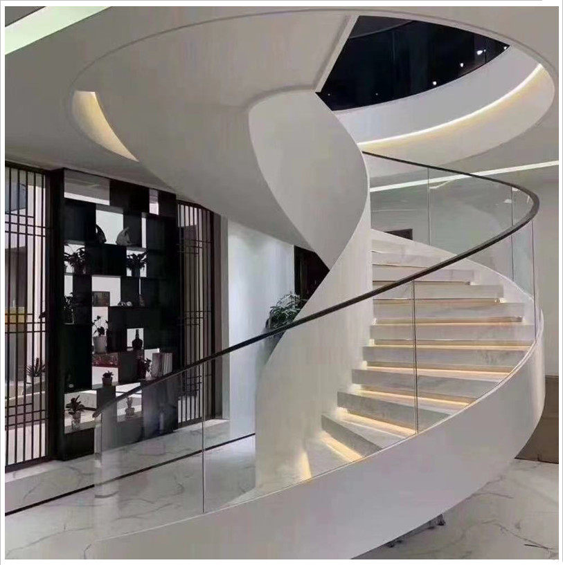 [USD 62.86] Internet Red Steel Plate Rotating Staircase Glass Handrail ...