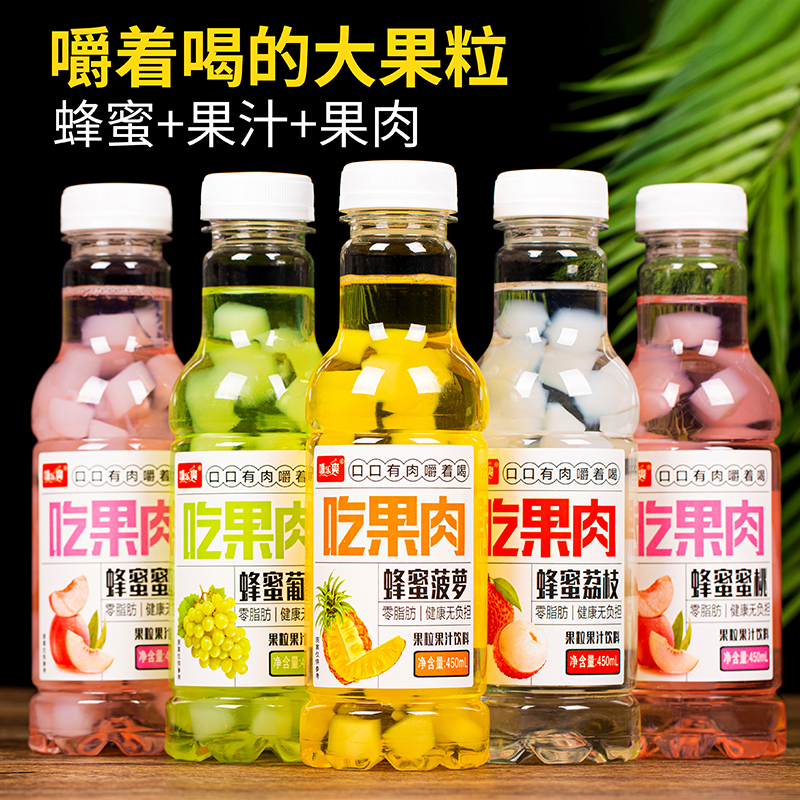 大果粒果肉果汁饮料450ml*15瓶嚼着喝多口味蜂蜜菠萝葡萄荔枝蜜桃-Taobao Malaysia