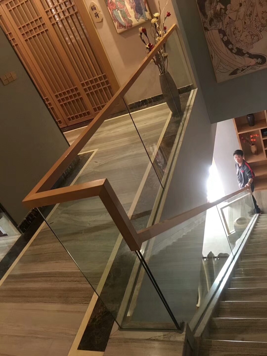 [USD 33.39] Wuhan Dongyu Staircase Glass Guardrail Solid Wood Staircase ...