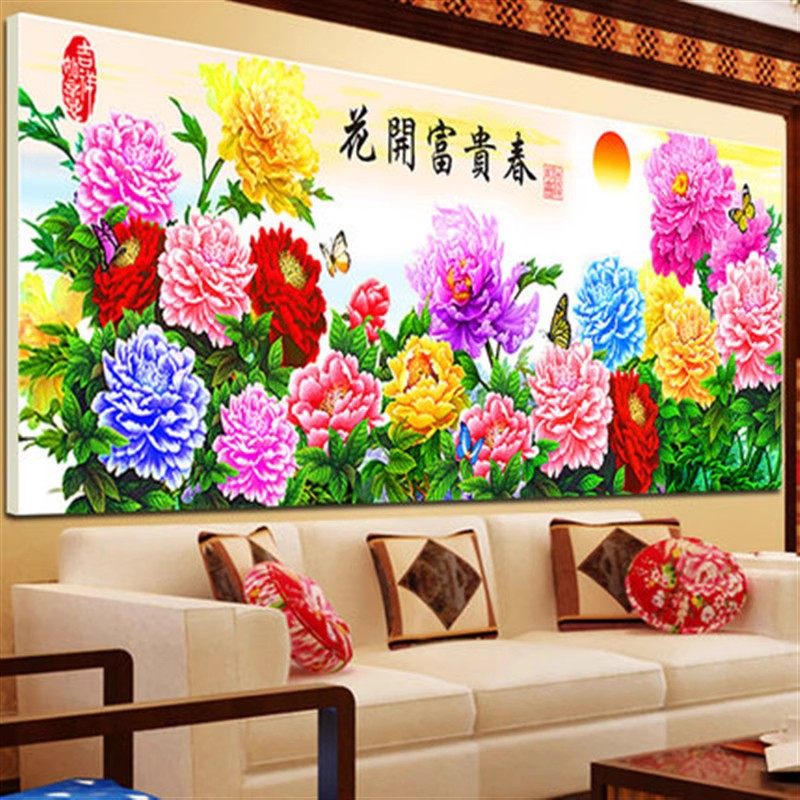 Purely handmade cross-stitch, the flower is blooming with wealth and ...