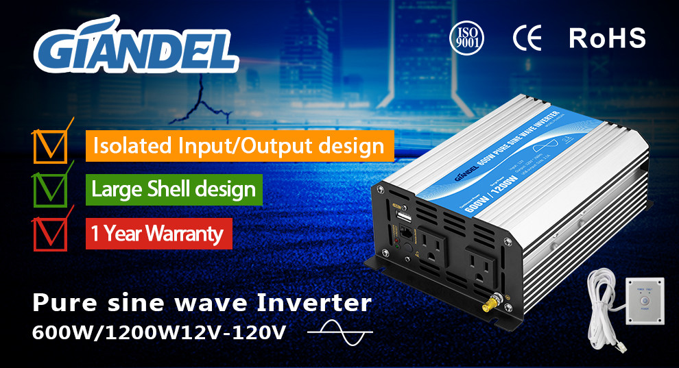 Power Inverter Pure Sine Wave 600W 12V to 110V-120V USA Transistor 4.5m ...