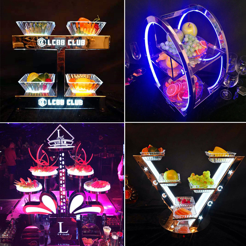 [USD 82.89] Luminous stainless steel fruit tray rack led snack tray ...