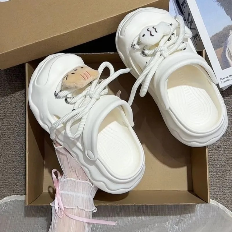 猫咪小鱼EVA洞洞鞋女士2025新款夏季增高外穿防滑卡通包头ins拖鞋