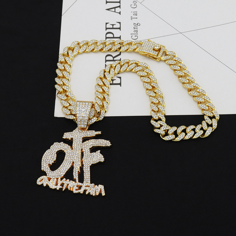 European and American Fashion Diamond Shiny OTF Letter Cuban Necklace ...