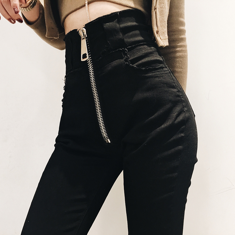 Ultra-high-waist jeans female spring and autumn slim high hips tight ...