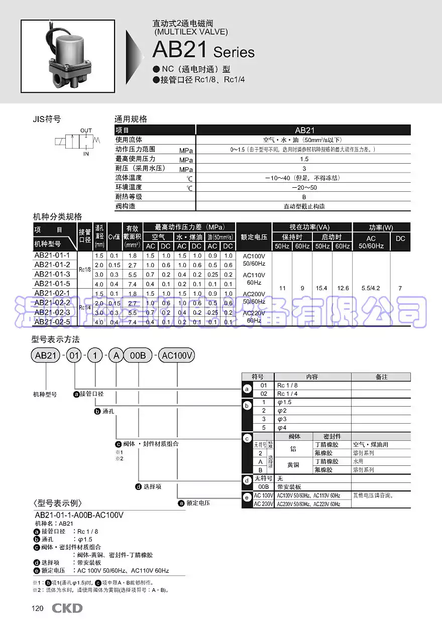 CKD正品電磁閥AB21-02-2-DC24V AB21-02-3-A-AC220V AC110V