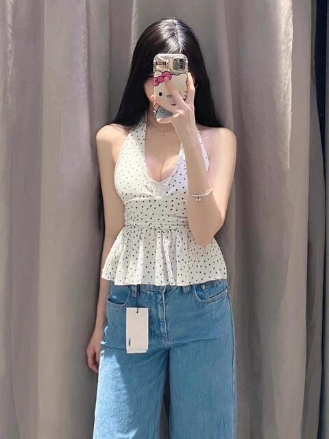 2025 summer new style women's French laminated decorative halter neck ...