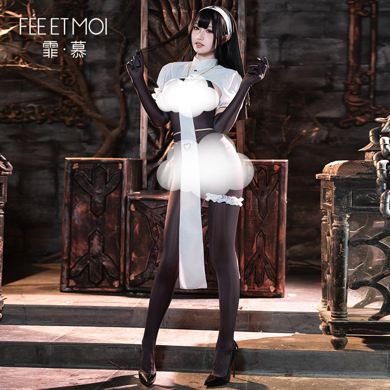 霏慕暗夜修女猎爱开裆连体丝袜女COS套装性感黑丝连身袜全身袜qq-Taobao Malaysia
