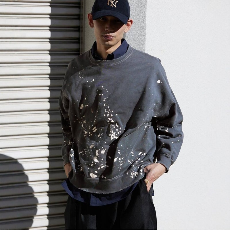 JOURNAL STANDARD bleach crew neck 25SS 做舊漂白破壞油漆衛衣-Taobao