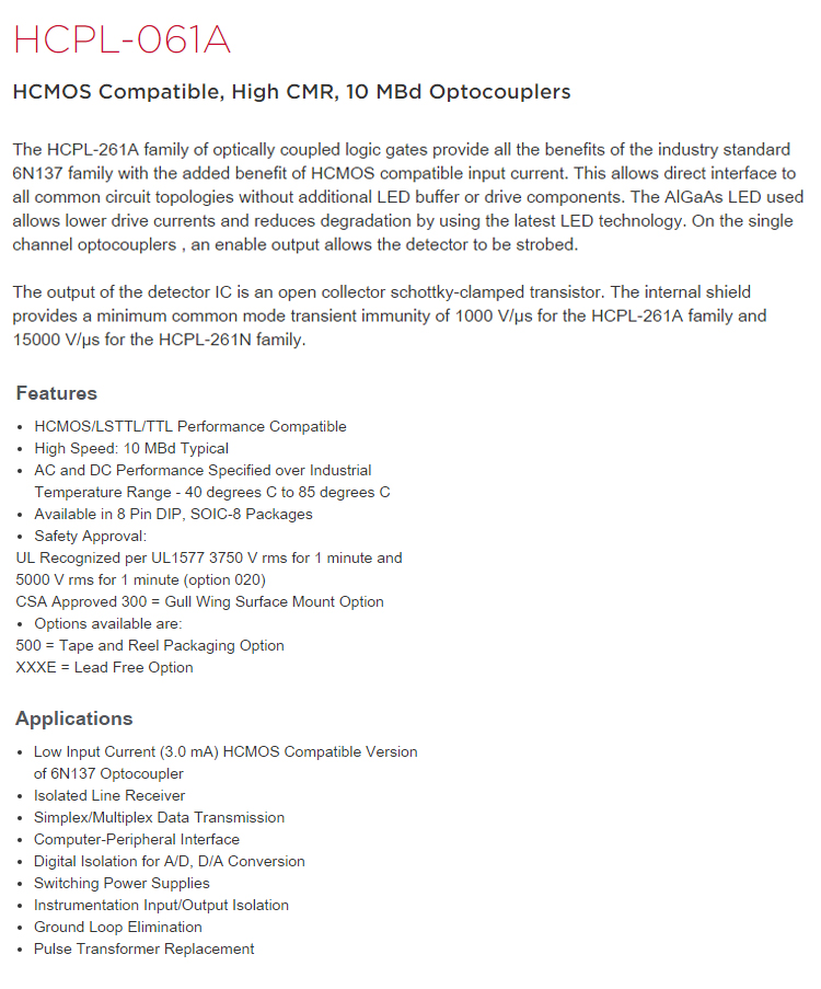 原装正品HCPL-061A-500E SOIC-8 HCMOS兼容高CMR 10MBd光电耦合器-阿里巴巴