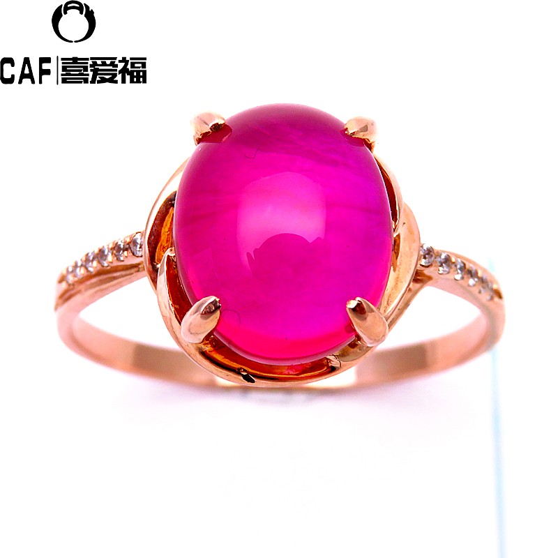 CAF珠寶真品俄羅斯585紫金14K彩金玫瑰金新品時尚蛋面紅寶石戒指-Taobao