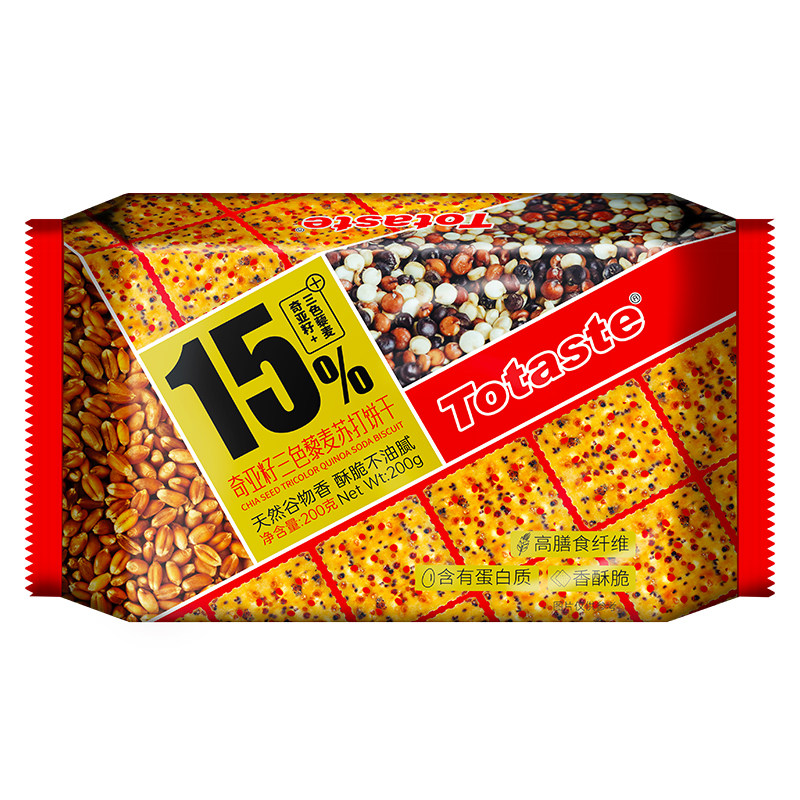 Totaste奇亞籽三色藜麥蘇打餅乾200g/包-Taobao