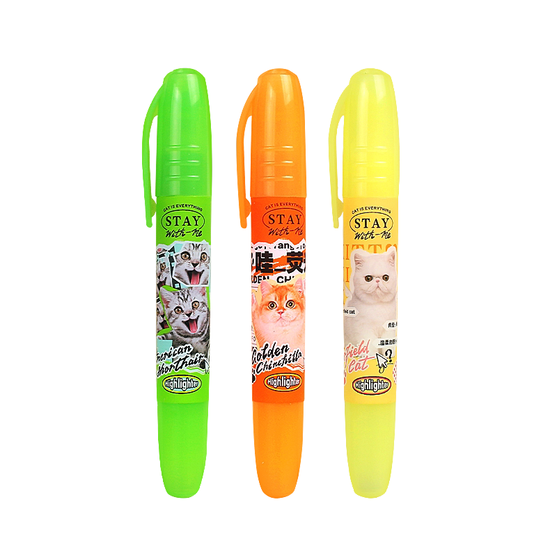 晨光MASMARCU全是喵三色荧光笔套装超萌可爱猫咪学生手账绘画标记笔少女心女孩记号笔划重点彩色多色彩笔-Taobao