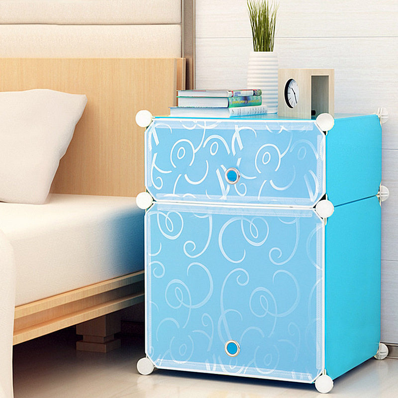 Simple bedside table plastic bedroom storage cabinet foldable locker ...