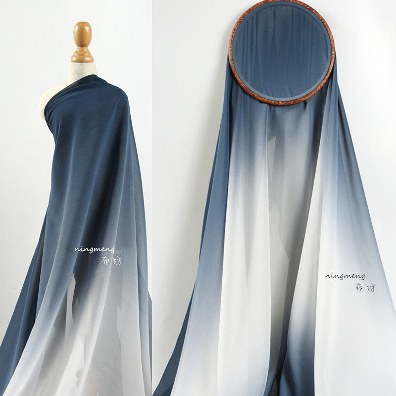 渐变半透明布料面料柔软透气高垂感雪纺汉服裙毕业服装设计师面料