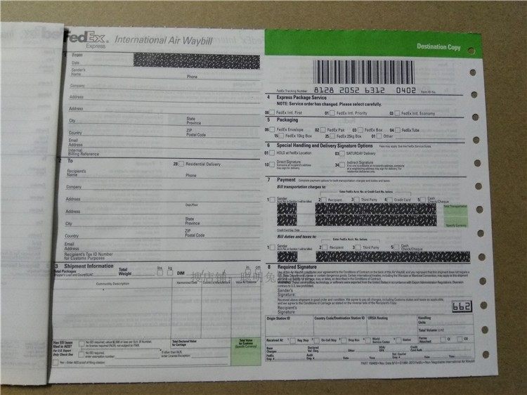 [USD 5.40] Federal Courier Federal Order Fedex waybill FEDEX Chinese ...