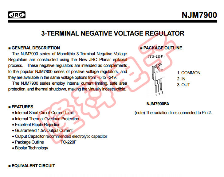 NJM7915FA three-terminal regulator negative 15V plastic package 7915A ...