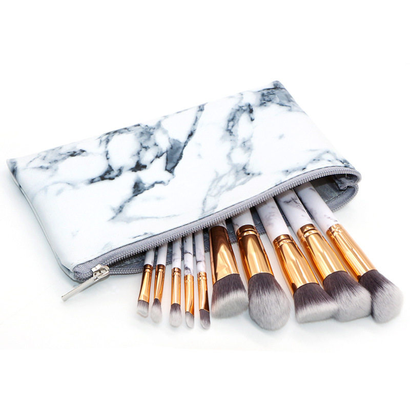 10-piece makeup brush set - marble pattern - beginner's complete kit ...
