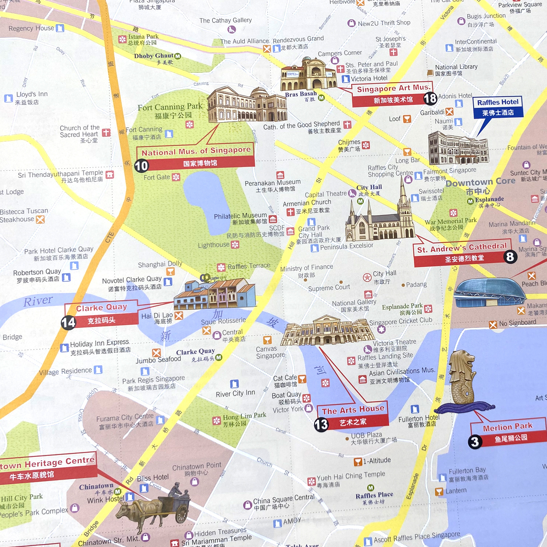 新加坡旅行必备！详图+中英文对照地铁线路手绘地图，让你玩转狮城不留遗憾！新加坡攻略大公开！-一般用中国地图-淘宝好物网