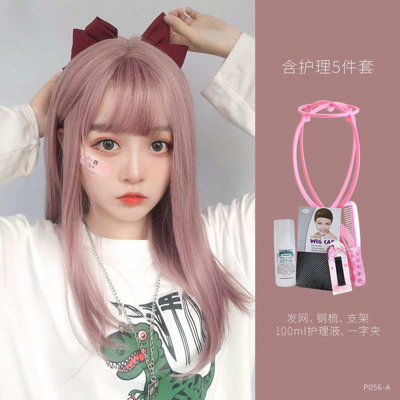 Harajuku style thin vine pink hair wig long straight hair round face ...