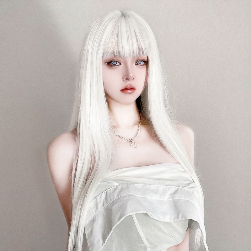 白色假发女长发全头套式万用cos二次元lolita长直发仿真发假发套-Taobao