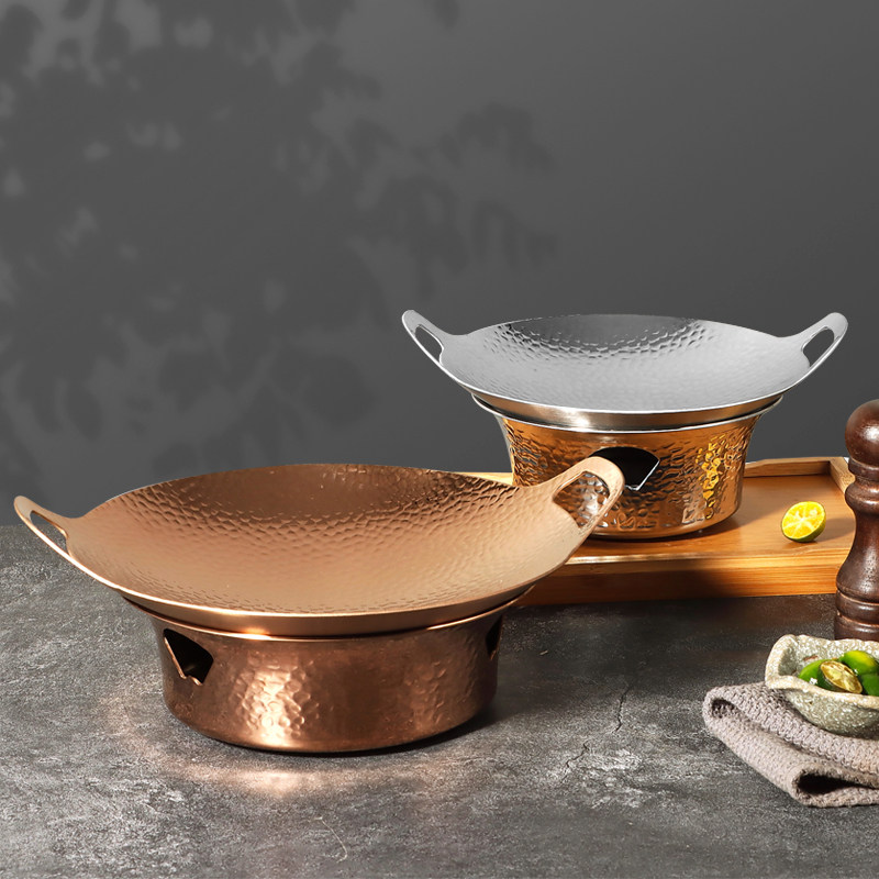 Hotel hammered stainless steel dry pot pot commercial golden alcohol ...