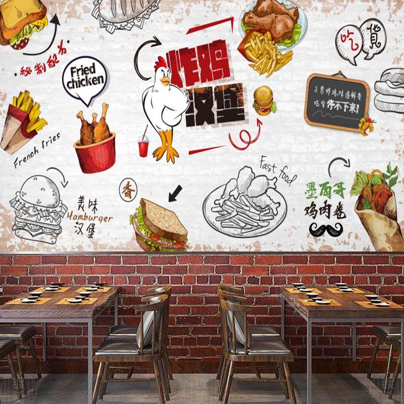[USD 8.94] 3D fried chicken burger shop background wallpaper snack ...