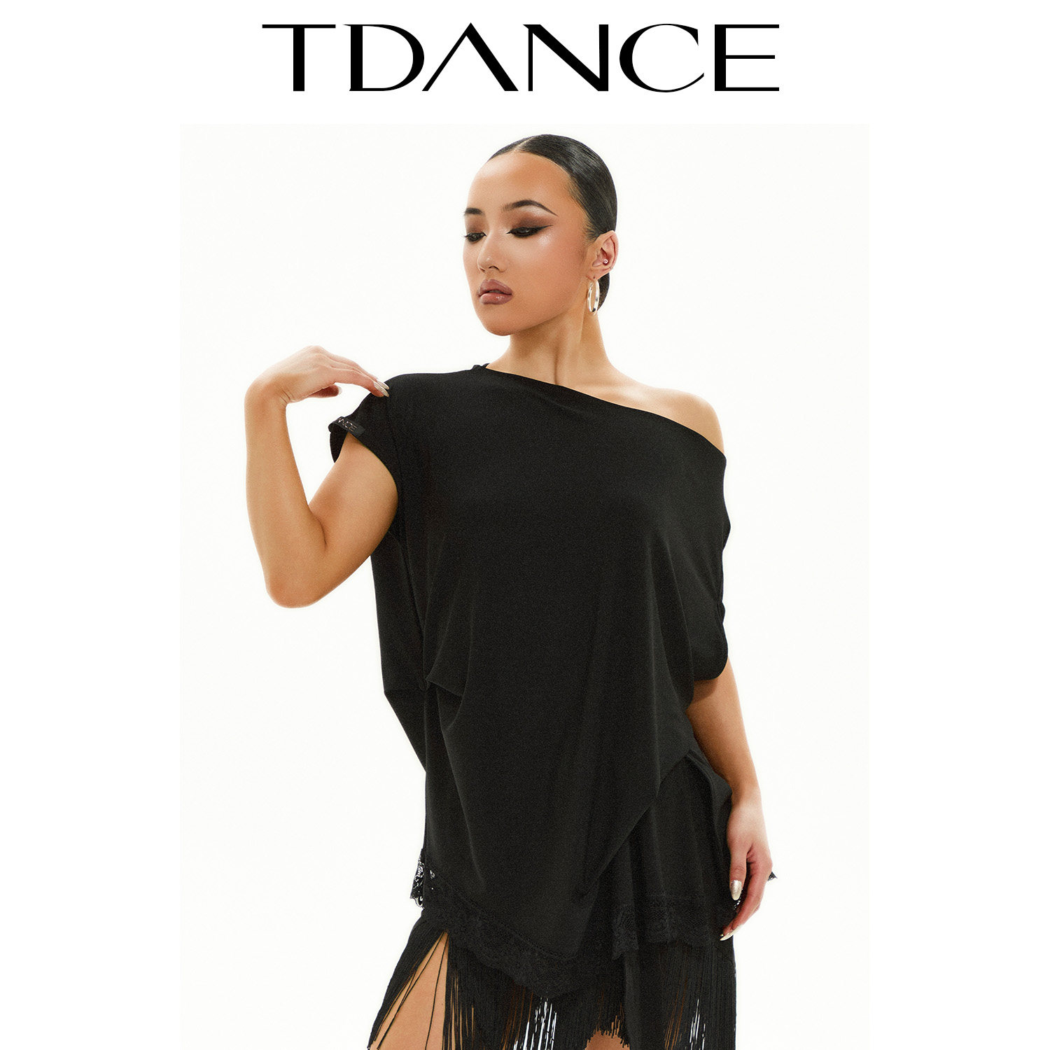 TDANCE成人女拉丁练习服【斜肩宽松蕾丝花边】上衣，舞动你的魅力，教师日常必备！-拉丁舞上装-淘宝好物网