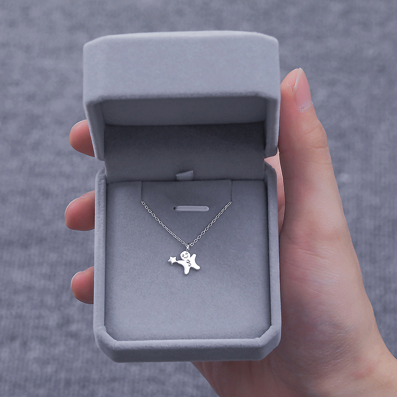 925纯银姜饼人项链女轻奢小众简约ins雪人吊坠设计感锁骨链冷淡风-Taobao