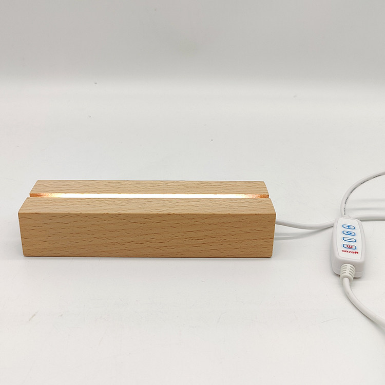 Solid Wood Square Long Luminous Base Wooden LED Night Light Crystal ...