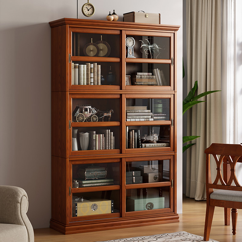 American-style bookcase with solid wood sliding doors – your new ...