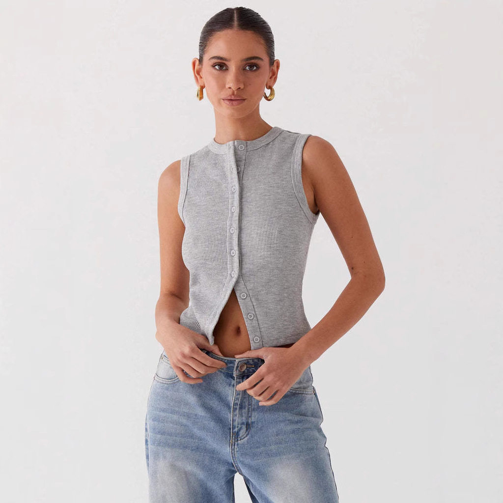 Short groove sleeveless nail buckle vest T-shirt